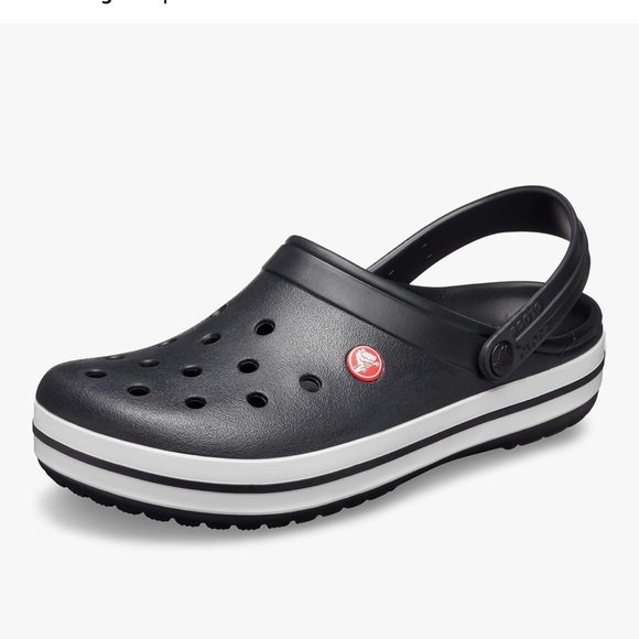 CROCS | Shoes | Crocs Black Clog With White Stripe And Red Logo Mw12 ...